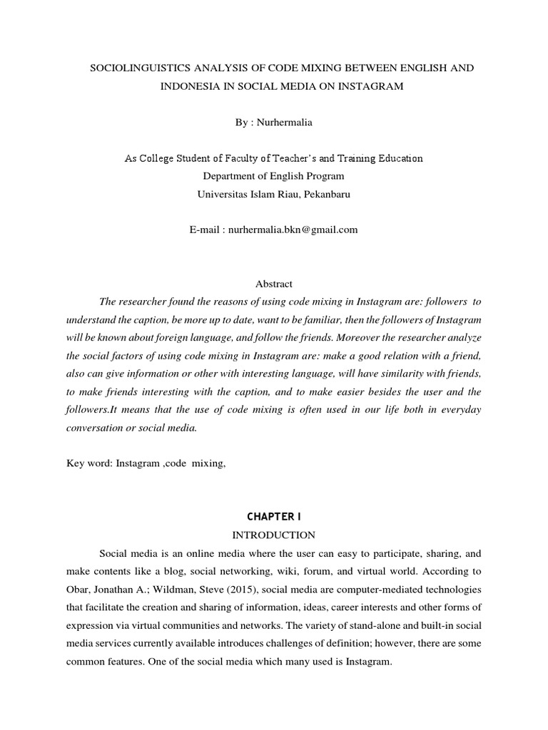 Sociolinguistics Analysis of Code Mixing Between English and Indonesia ...