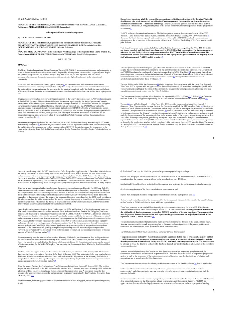 NAIA 3 Expropriation Case Overview | PDF | Eminent Domain | Ownership