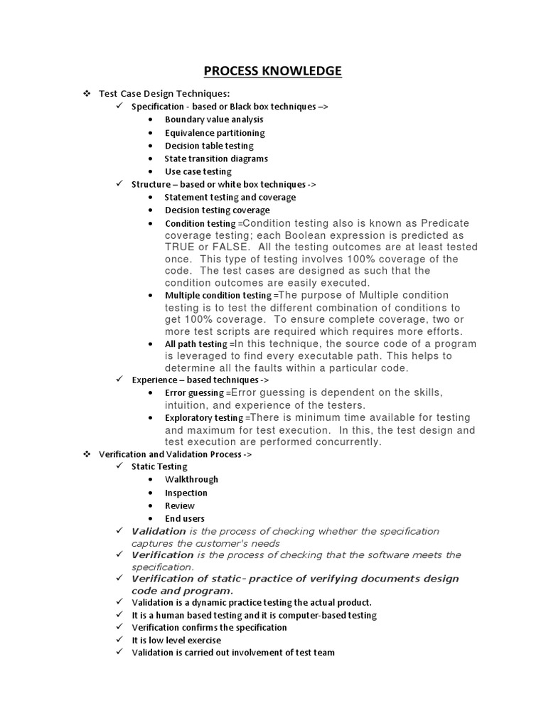 Process Knowledge: Test Case Design Techniques | PDF | Software Testing ...