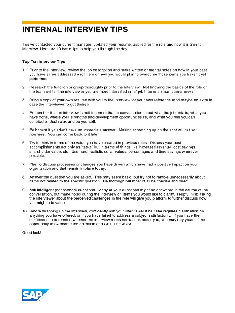 Internal Interview Tips | PDF | Interview | Question