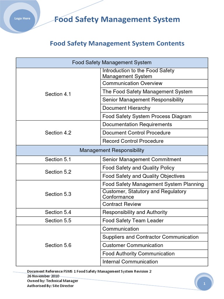 ISO 22000 Food Safety Management System Contents | PDF | Hazard ...