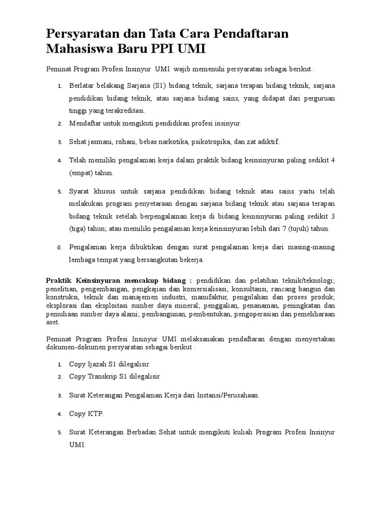 Persyaratan Dan Tata Cara Pendaftaran PPI UMI | PDF