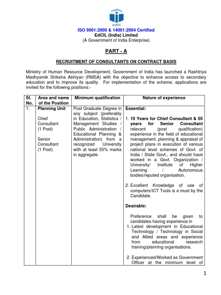 Edcil (India) Limited: Part - A | PDF | Academic Degree | Consultant