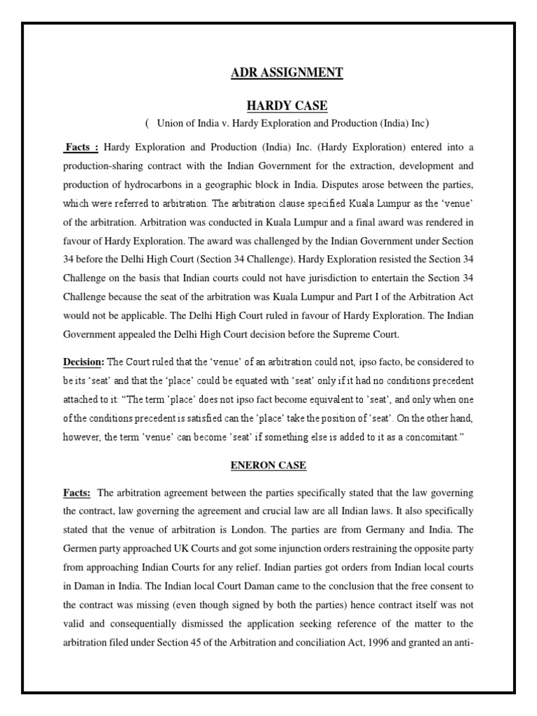 Adr Assignment Hardy Case | PDF | Arbitration | Supreme Courts