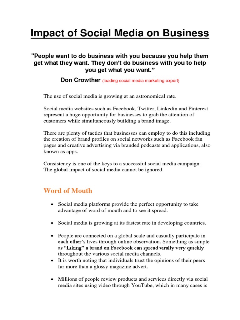 Impact of Social Media On Business | PDF | Social Media Marketing ...