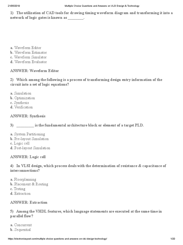Multiple Choice Questions and Answers On VLSI Design & Technology | PDF ...