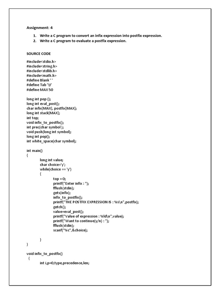 Conversion of Infix Expressions to Postfix and Evaluation of Postfix Expressions Using Stacks in ...