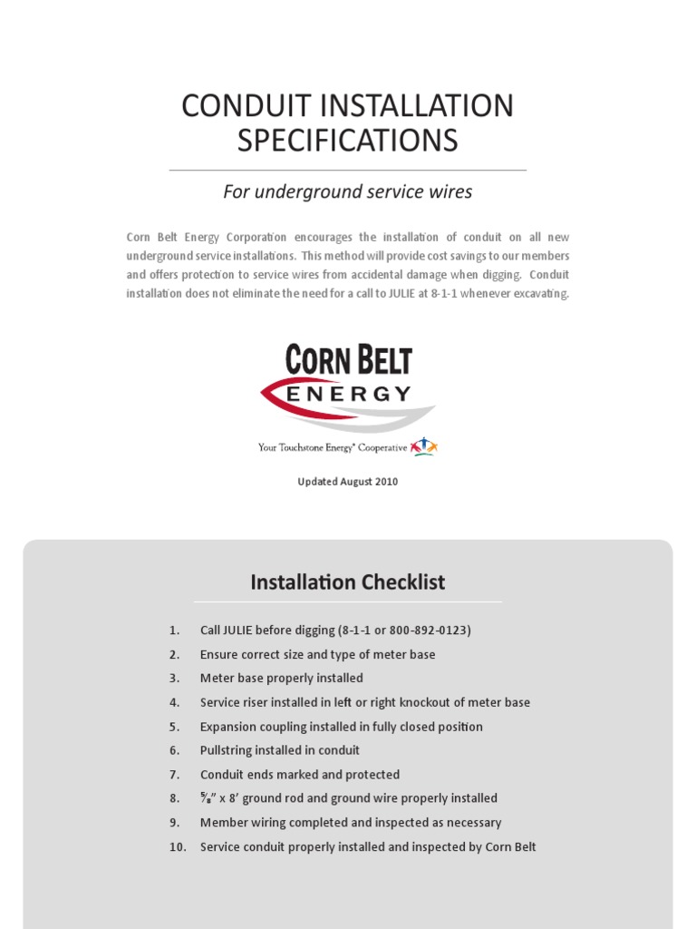 Conduit Installation Specifications: For Underground Service Wires ...