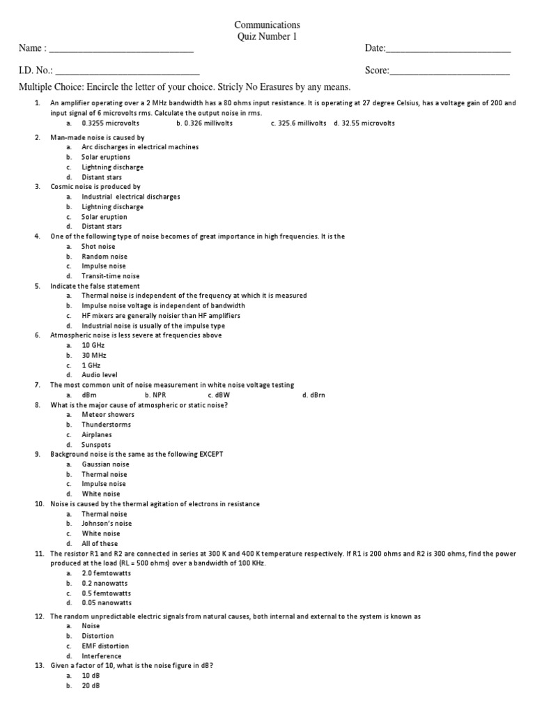 Review 2018 Comms Quiz 1 | PDF | Decibel | Signal To Noise Ratio