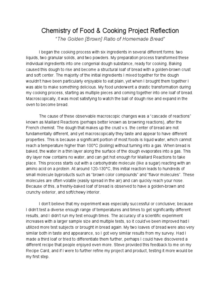 Chemistry of Food Cooking Project Reflection and DP Update | PDF ...