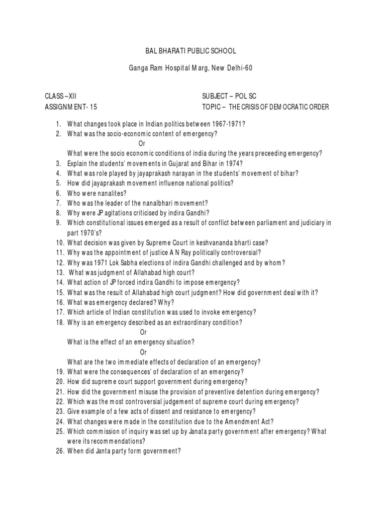 CBSE Class 12 Political Science Worksheet | PDF | Government ...