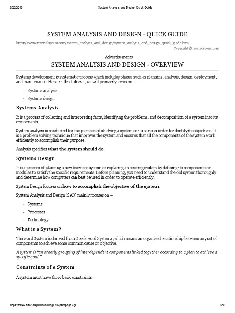 System Analysis and Design Quick Guide | PDF | Feasibility Study | System