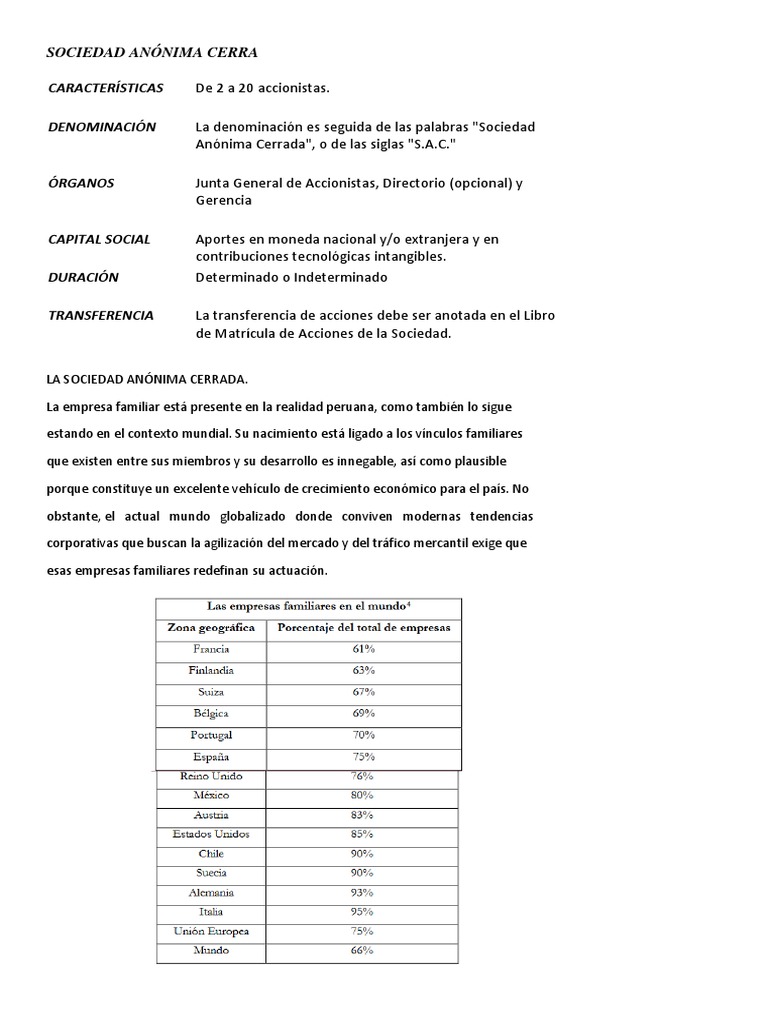 Características de la Sociedad Anónima Cerrada en Chile | PDF | Derecho ...