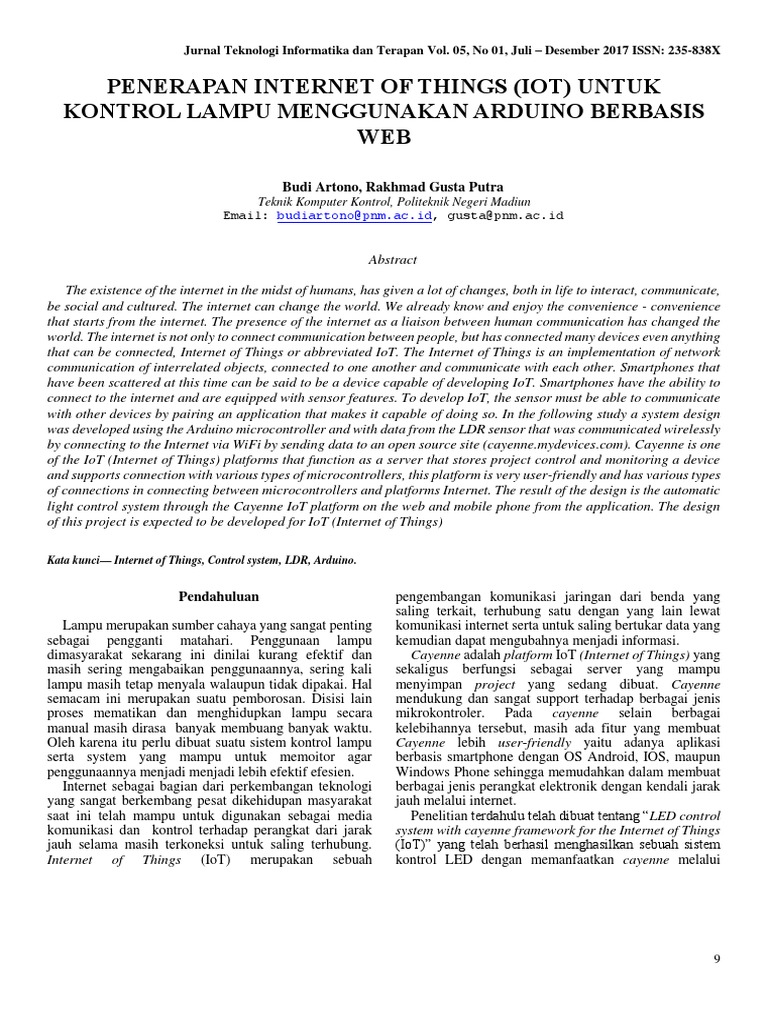 Kontrol Lampu Menggunakan Arduino Berbasis WEB Penerapan Internet of Things (Iot) Untuk | PDF ...