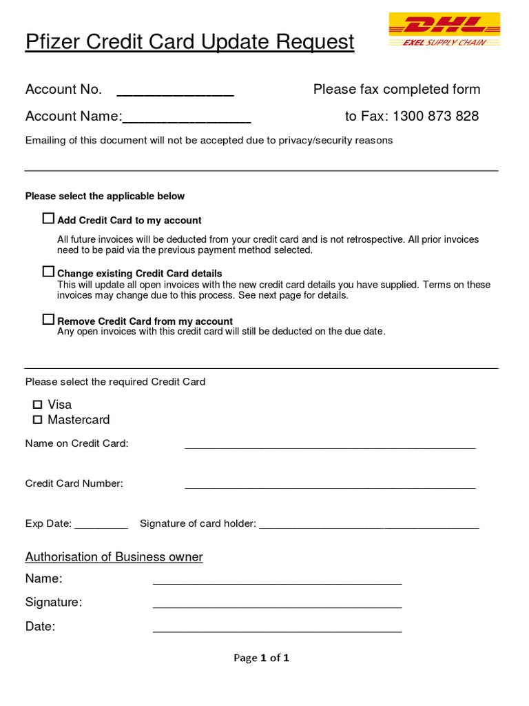 Pfizer Credit Card Update Form | PDF | Finance & Money Management
