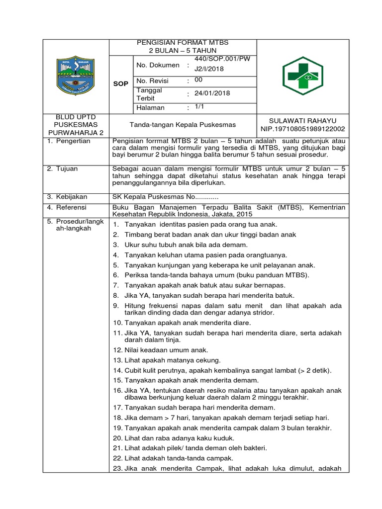 Sop Pengisian Form Mtbs 2-5thn | PDF