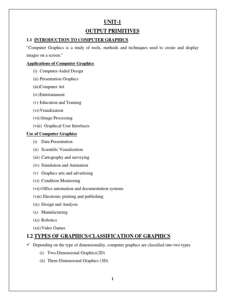 CG r16 Unit 1 Notes | PDF | Computer Graphics | 2 D Computer Graphics