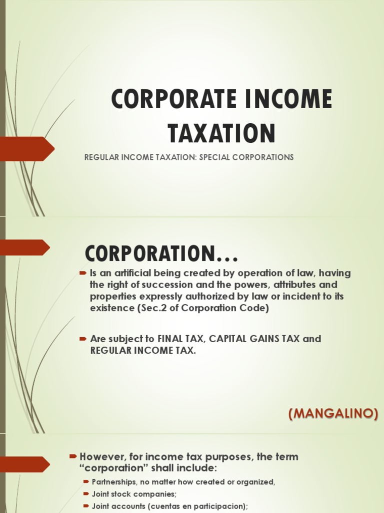 Corporate Income Taxation Overview | PDF | Income Tax | Taxation In The ...