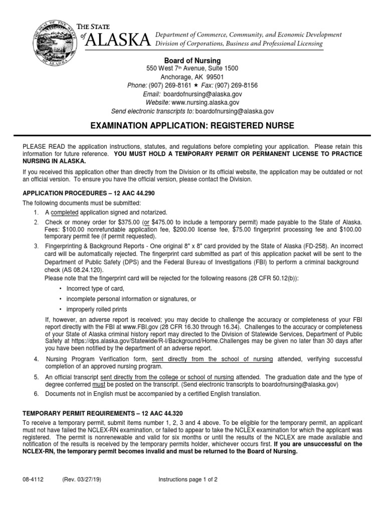 Alaska: Examination Application: Registered Nurse | PDF | National ...