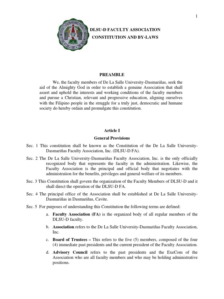 Constitution and by-laws Teachers Association - Dlsu | Constitutional ...