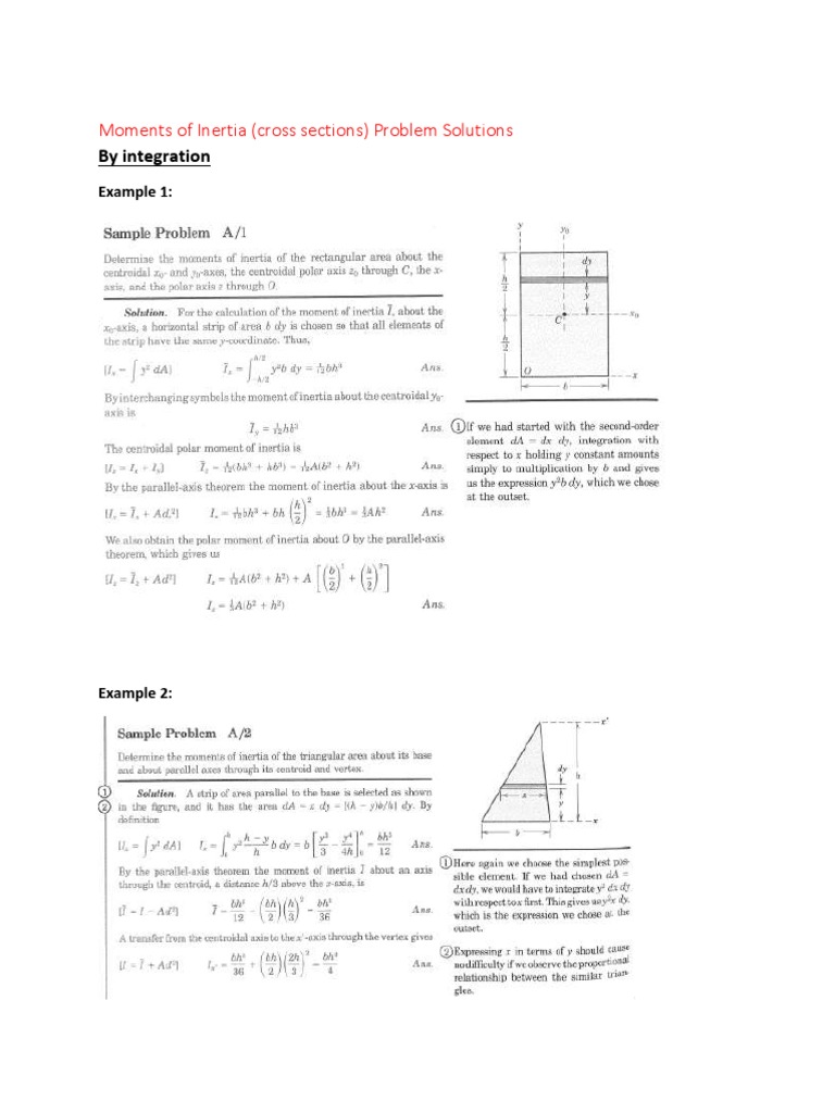 By Integration: Moments of Inertia (Cross Sections) Problem Solutions | PDF