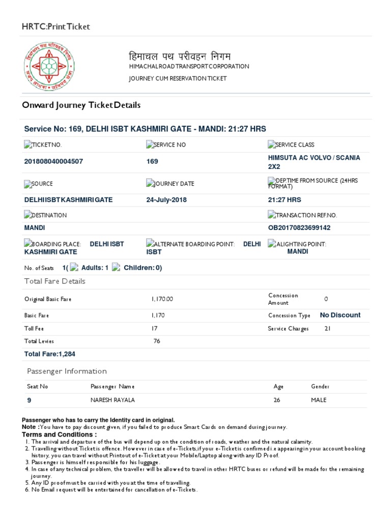 Bus Ticket From Delhi-1 | Ticket (Admission) | Transport