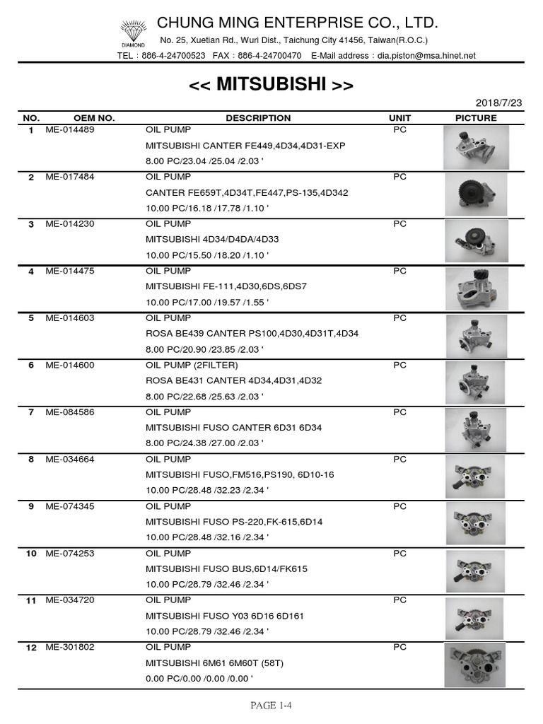 Mitsubishi Oil Pumps Catalog | PDF | Commercial Vehicles | Land Vehicles