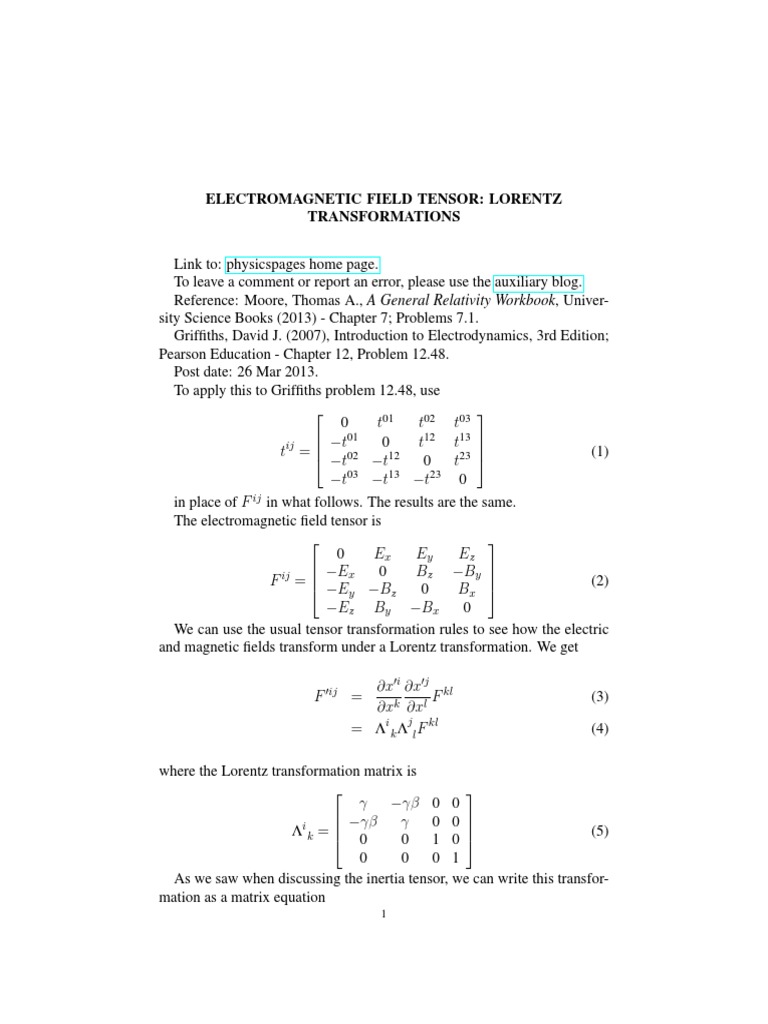 Tensor | PDF | Electromagnetic Field | Differential Topology