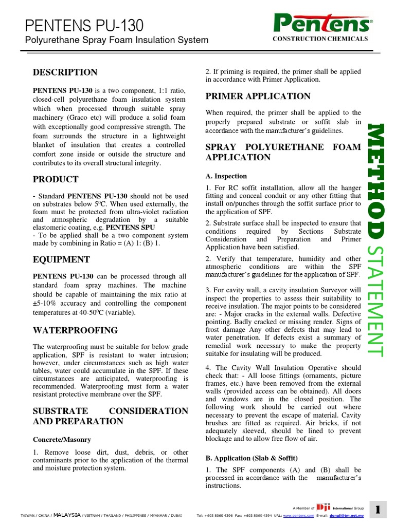 Pentens PU-130 Insulation Method Statement | PDF | Building Insulation ...