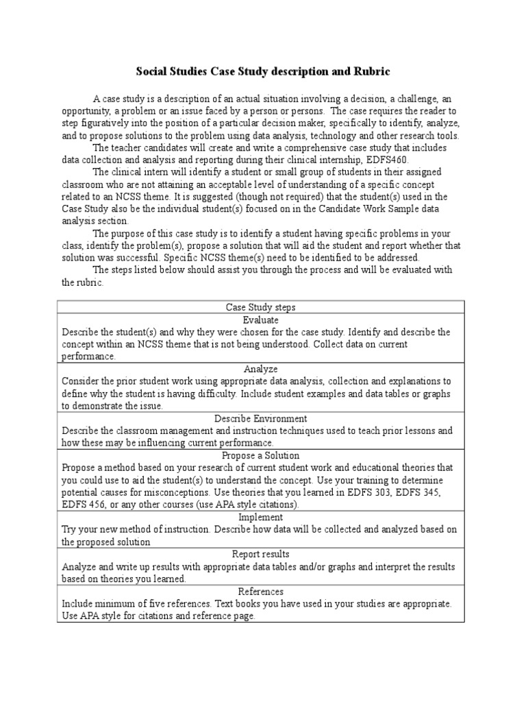 Social Studies Case Study Description and Rubric | PDF | Case Study | Data Analysis