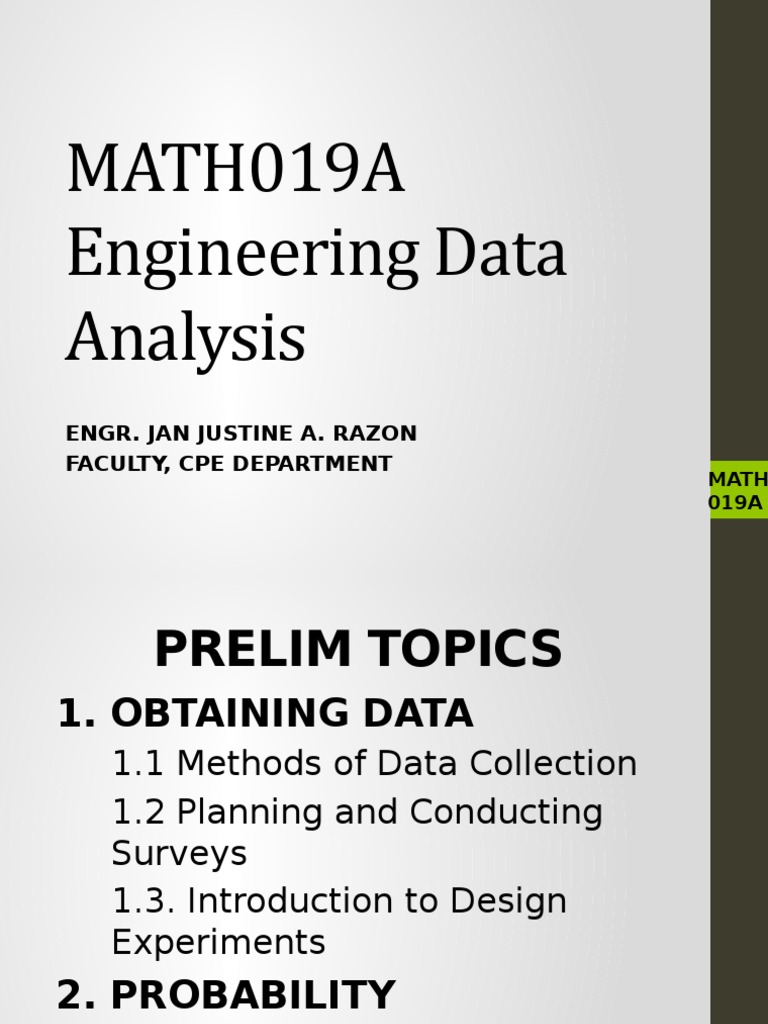 MATH019A Engineering Data Analysis | Survey Methodology | Probability ...