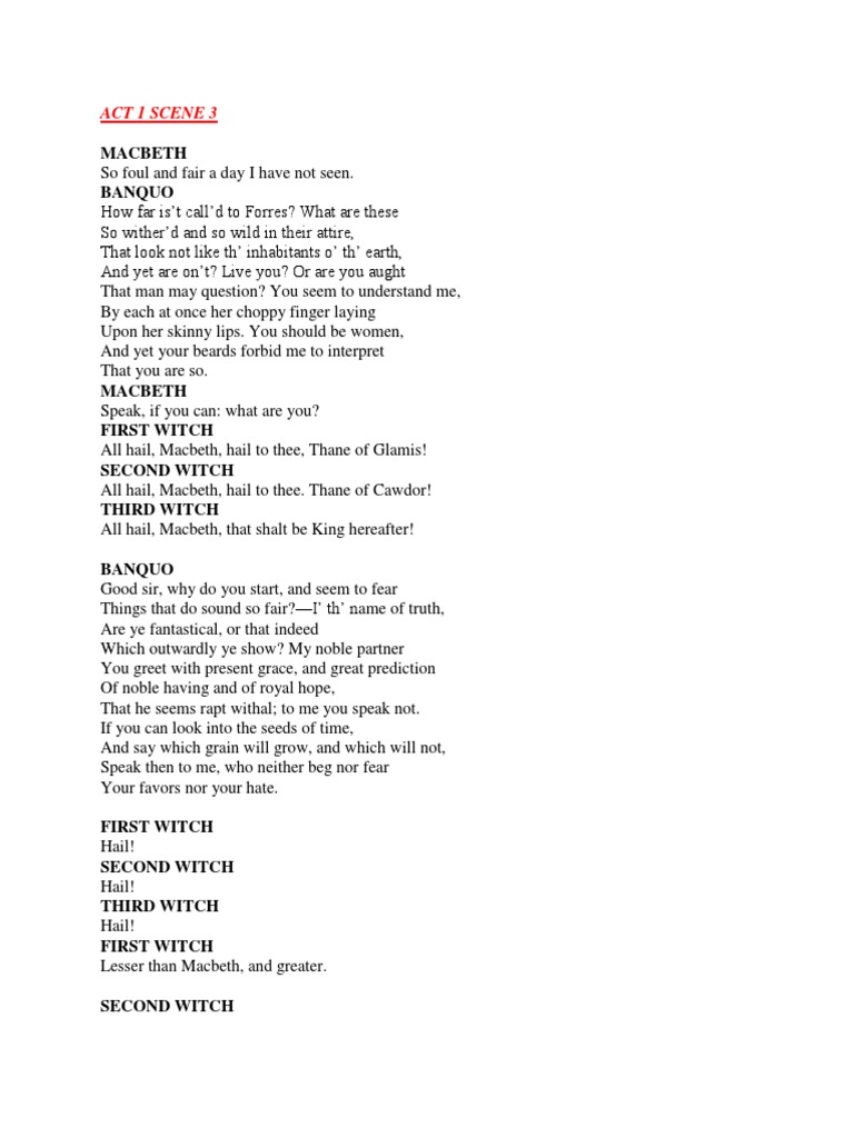 Act 1 Scene 3 | PDF | Macbeth | Scottish People