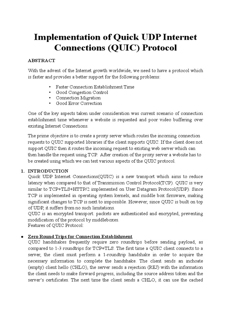 Implementation of Quick UDP Internet Connections - Paper | PDF ...