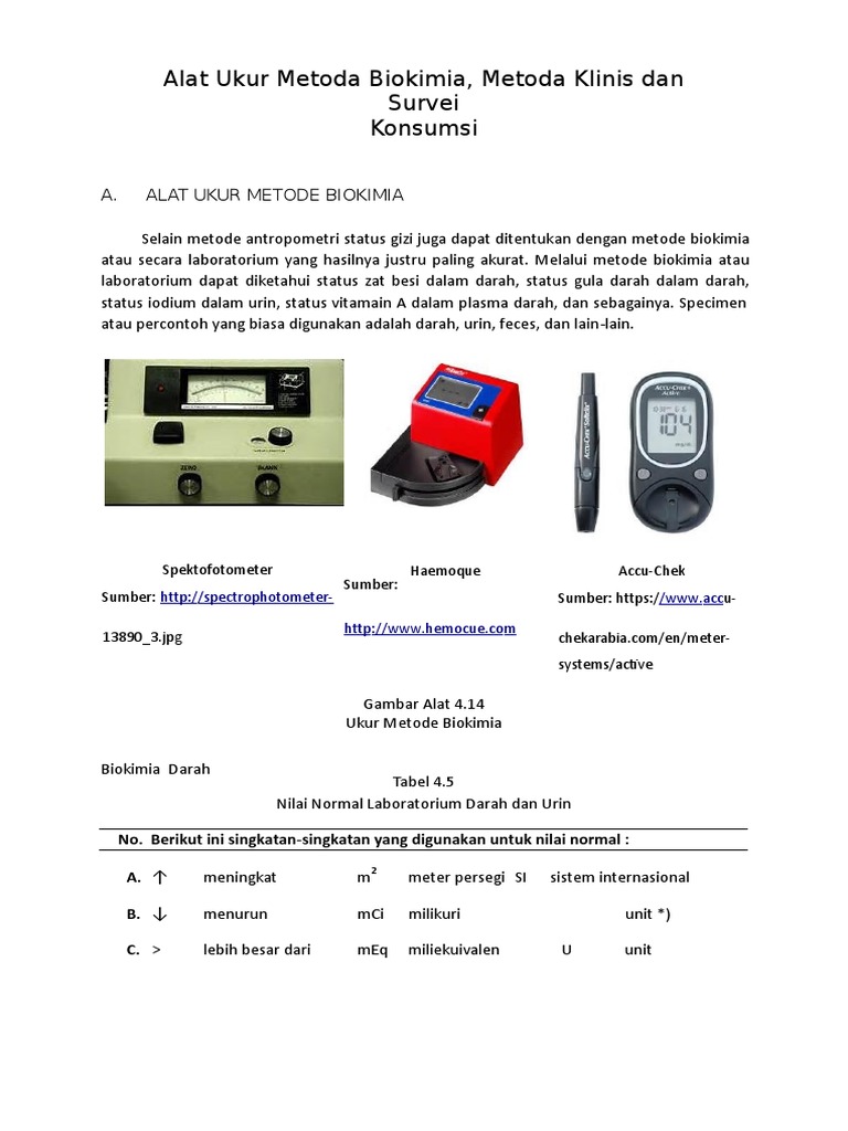 Alat Ukur Metoda Biokimia, Klinis Dan Survei Konsumsi | PDF