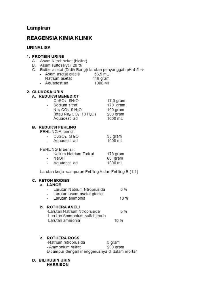 Resep Reagensia (Semester 1) | PDF