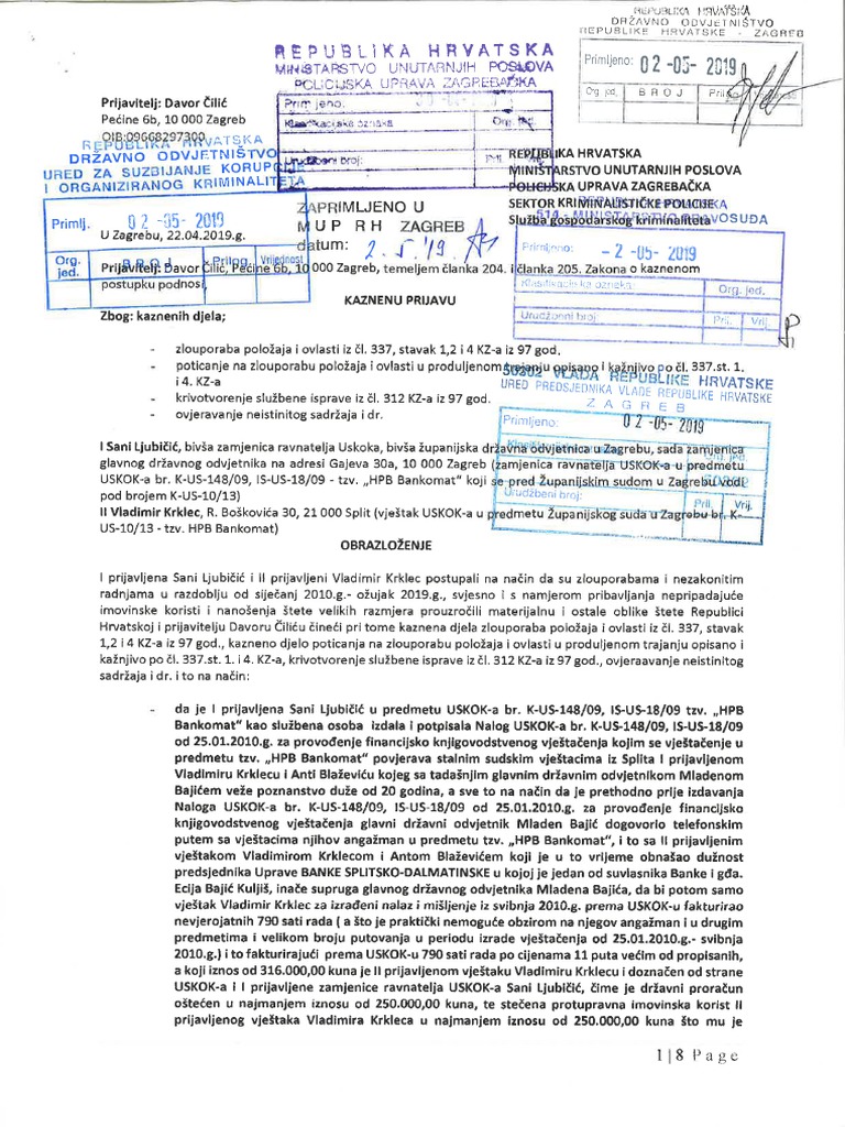 Kaznena Prijava Protiv Sani Ljubičić | PDF