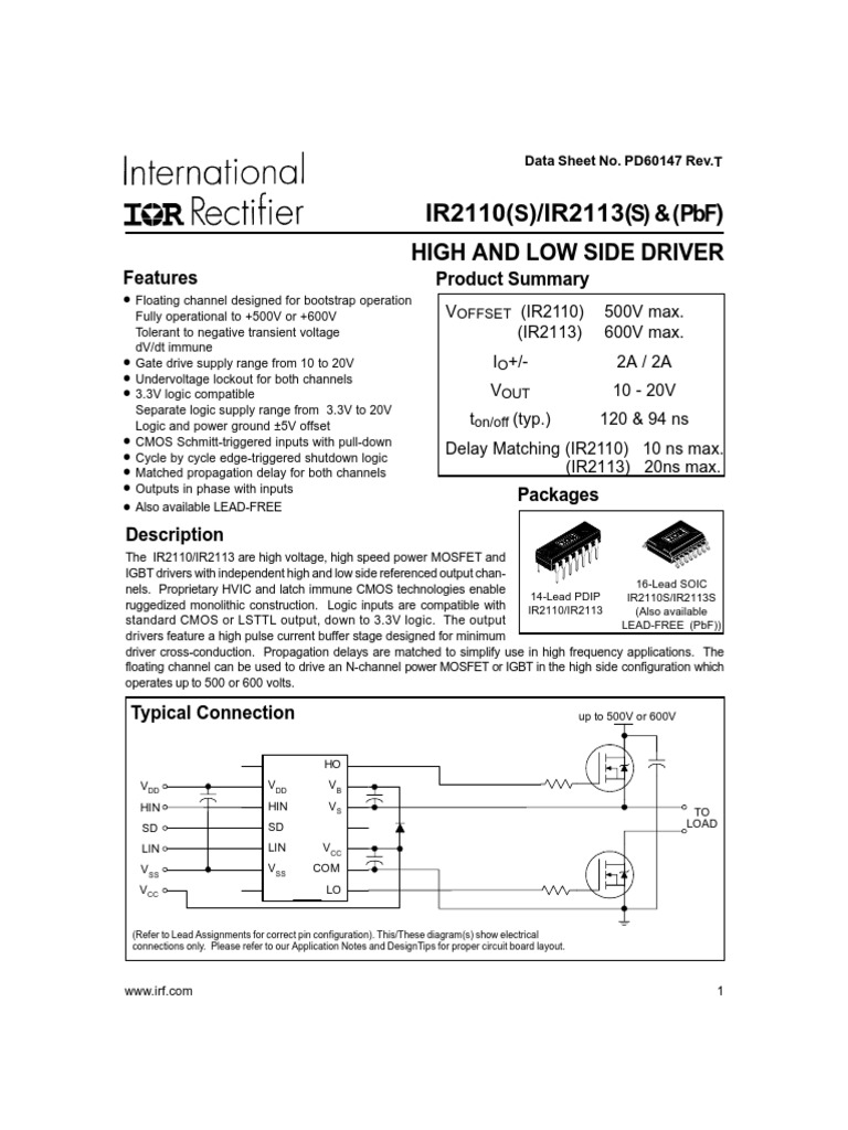 IR2110 InternationalRectifier PDF | PDF | Field Effect Transistor | Cmos
