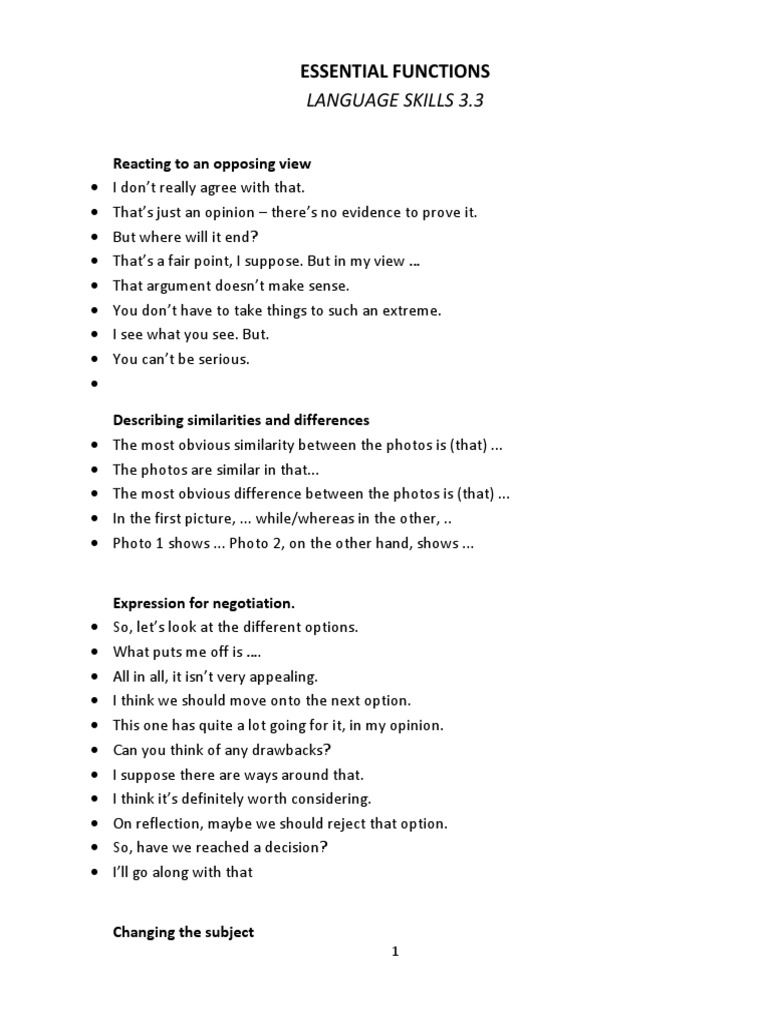Essential Functions - Language Skills 3.3 | PDF | Truth | Cognition