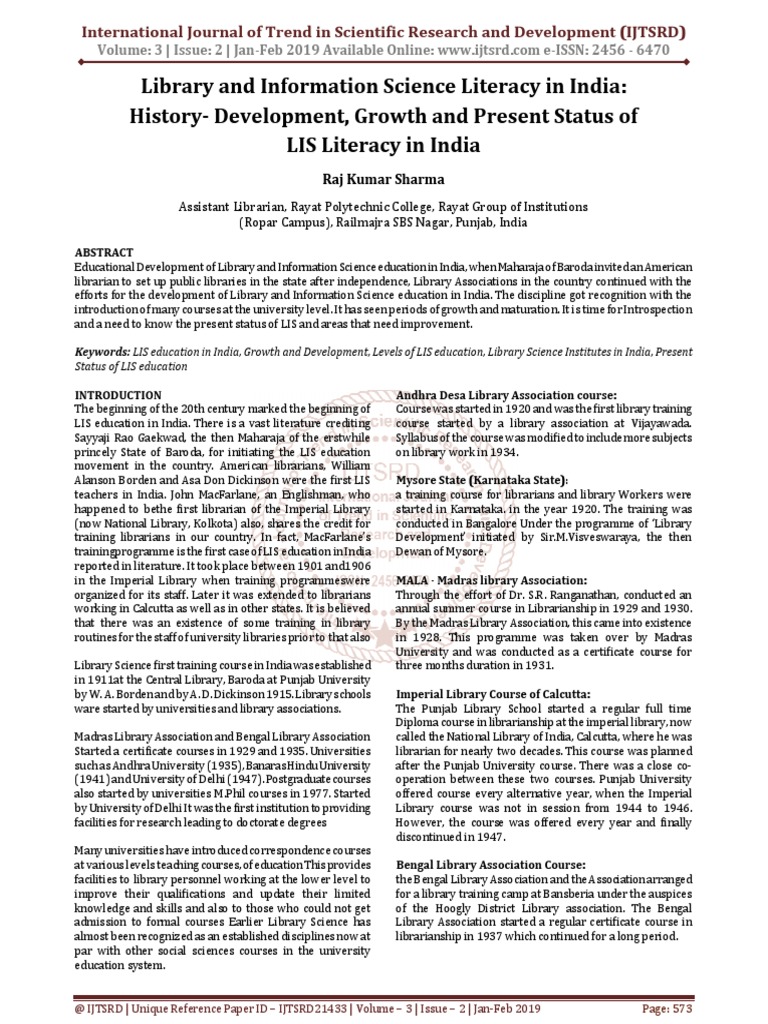 Library and Information Science Literacy in India History - Development ...