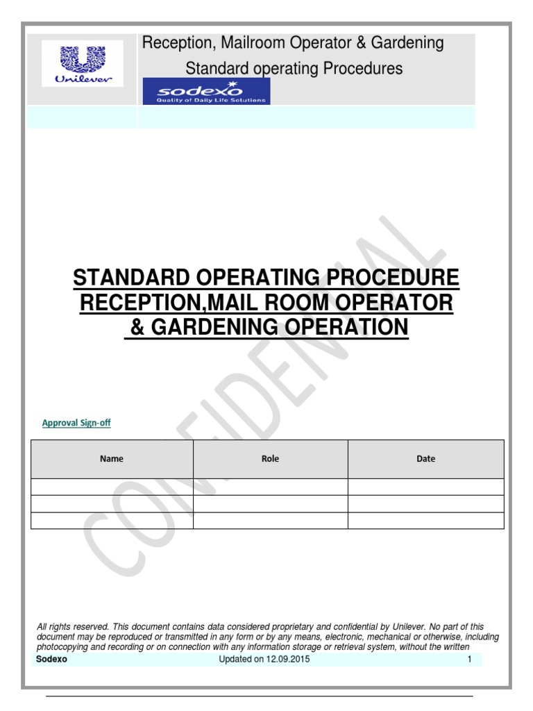 SOP - Reception - Mail Room - Gardening - HUL - 12092016 | PDF | Mail | Business