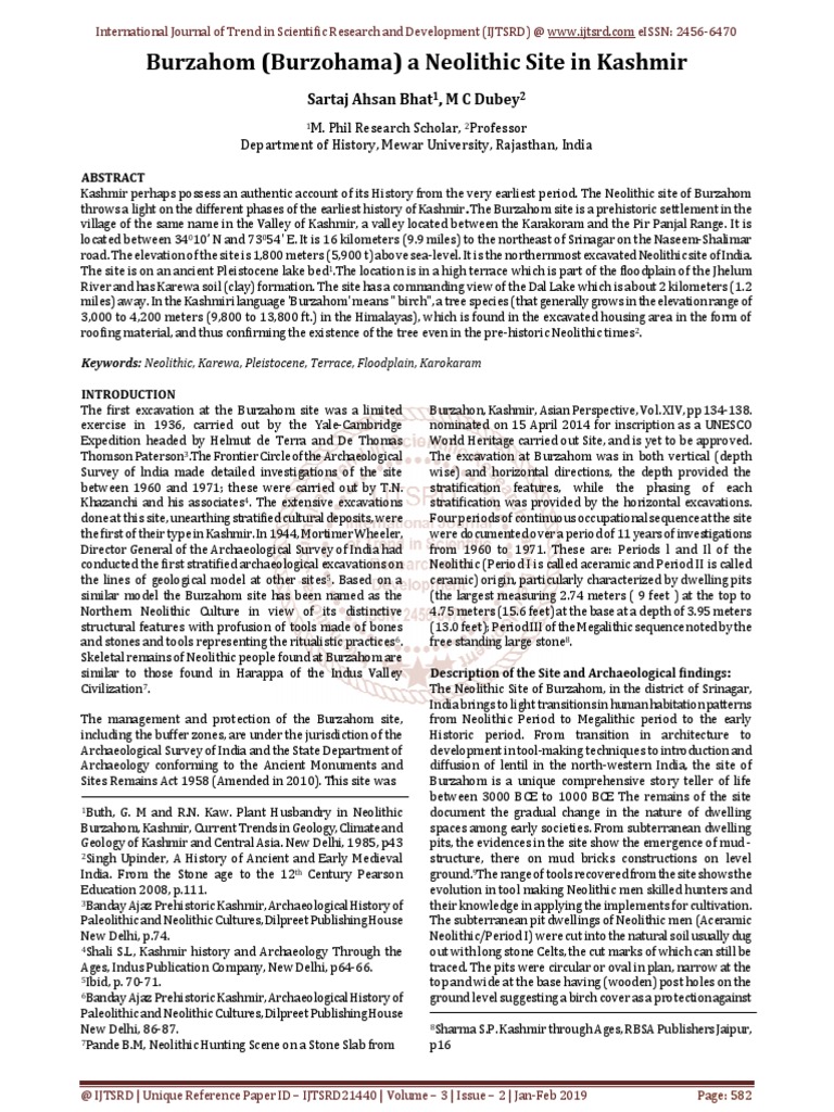 Burzahom Burzohama A Neolithic Site in Kashmir | PDF | Archaeology | Nature