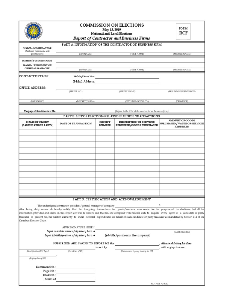 Contractor Election Report Form | PDF | Signature | Government Information