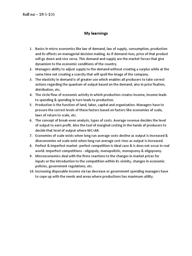 Roll No - 18-S-106: My Learnings | PDF