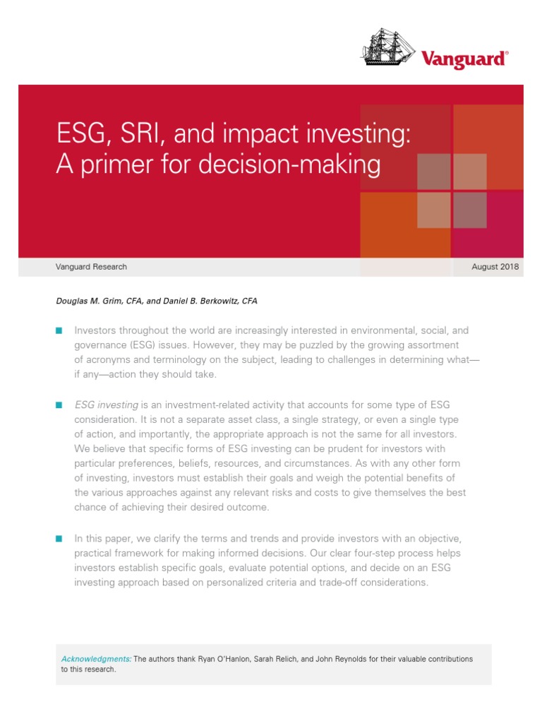 ESG, SRI, and Impact Investing: A Primer For Decision-Making | PDF ...