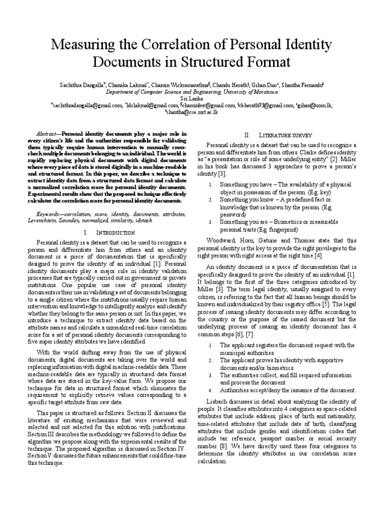 Measuring The Correlation of Personal Identity Documents in Structured ...
