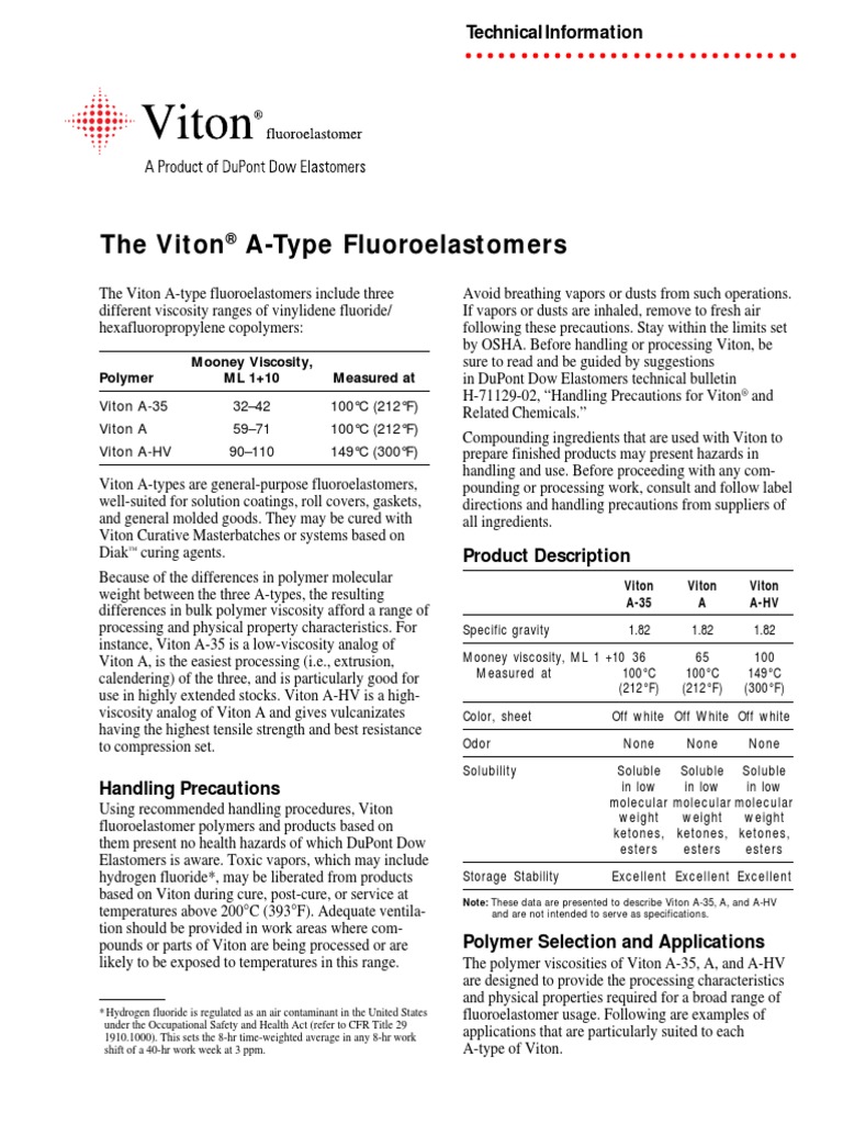 The Viton A-Type Fluoroelastomers: Technical Information | PDF ...