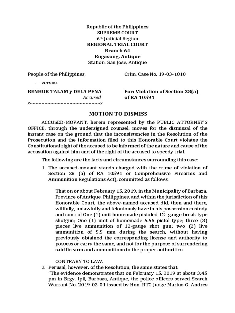 Motion To Dismiss | PDF | Search Warrant | Prosecutor