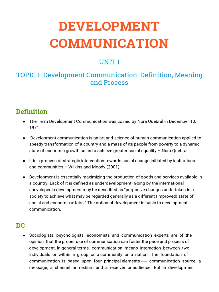 Development Communication BJMC | PDF | Human Development Index | Gross ...