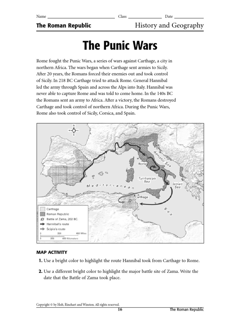 10.3 Punic Wars Geography Activity | PDF | Punic Wars | Ancient Carthage